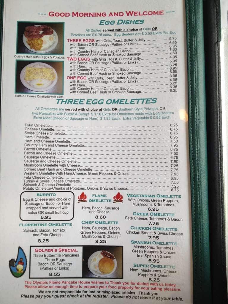 Menu at Olympic Flame Restaurant, Myrtle Beach