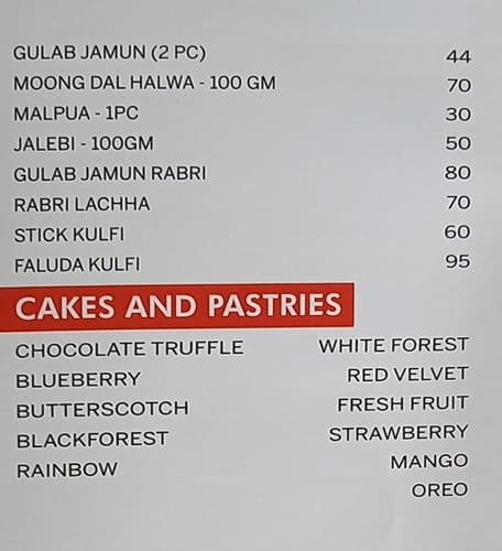 Menu of Bengal Sweet Corner, Safdarjung, New Delhi