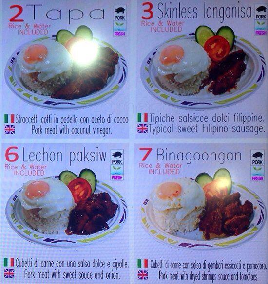Menu au Sarap express restaurant, Rome
