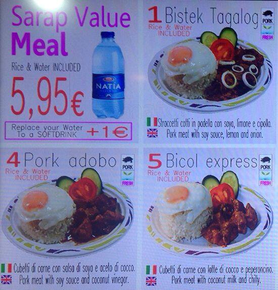 Menu da Sarap express ristorante, Roma