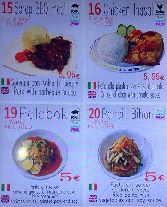 Menu da Sarap express ristorante, Roma