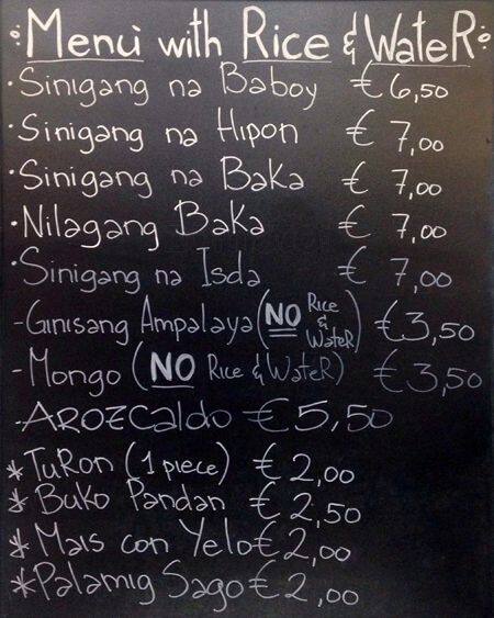 Menu au Sarap express restaurant, Rome