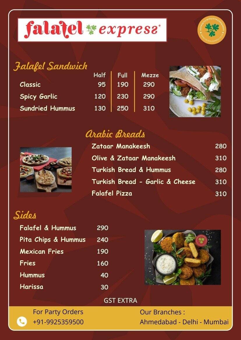 Menu at Falafel express, Ahmedabad, 2FPJ+7C4