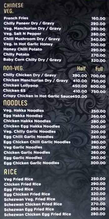 Menu at Delhi Darbar DLX, Nainital