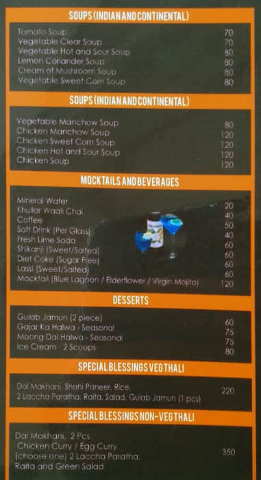 Menu at Blessings Restaurant, New Delhi