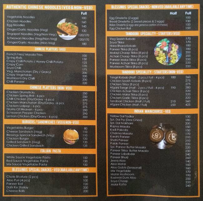 Menu at Blessings Restaurant, New Delhi