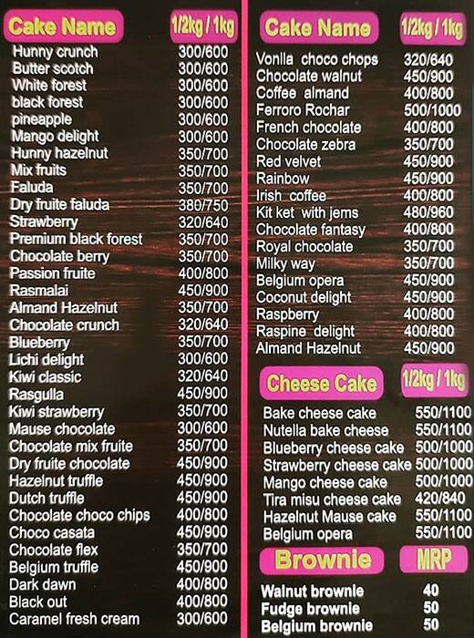 Menu of The Home Cake Shop, Seawoods, Navi Mumbai