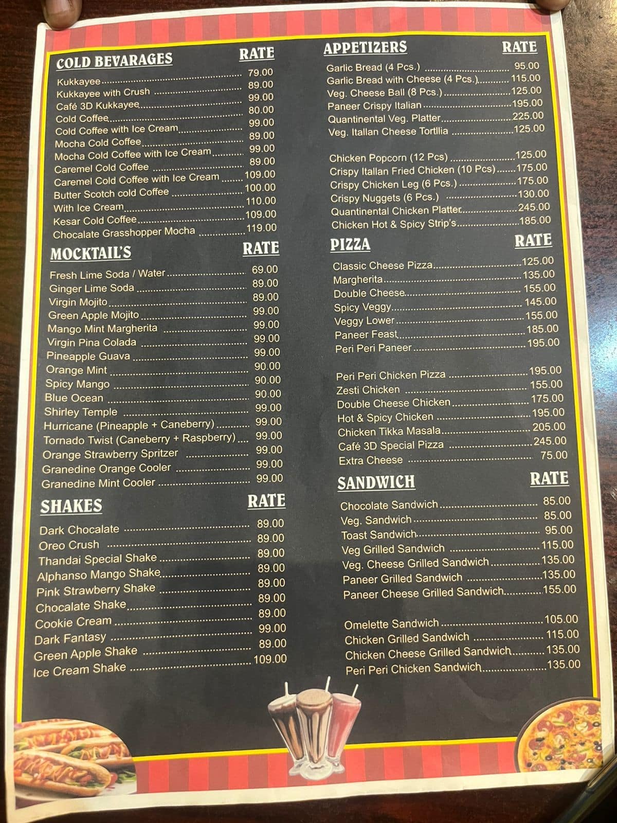 Menu of Cafe 3D, Old Panvel, Navi Mumbai