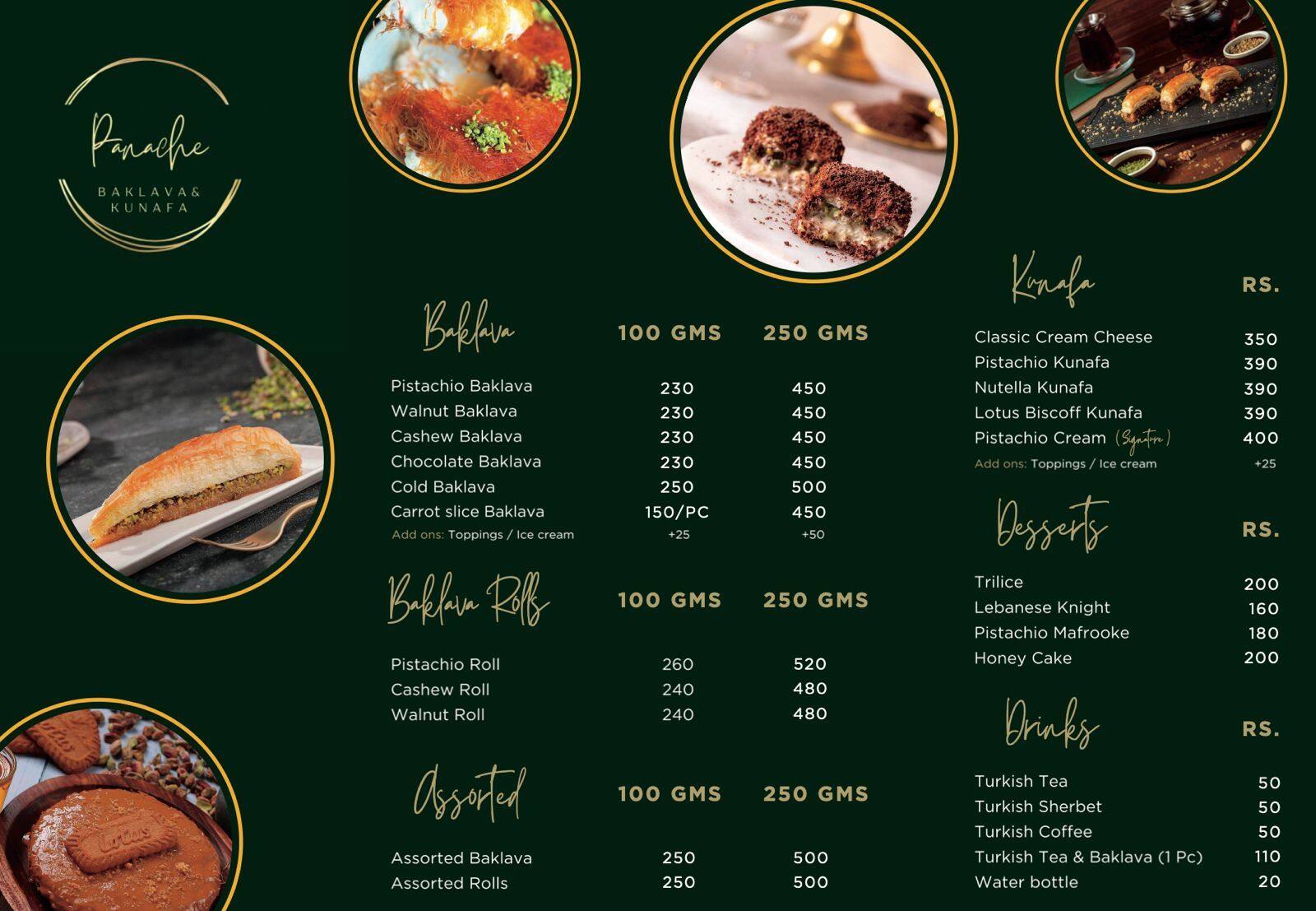 Menu of Panache, Besant Nagar, Chennai