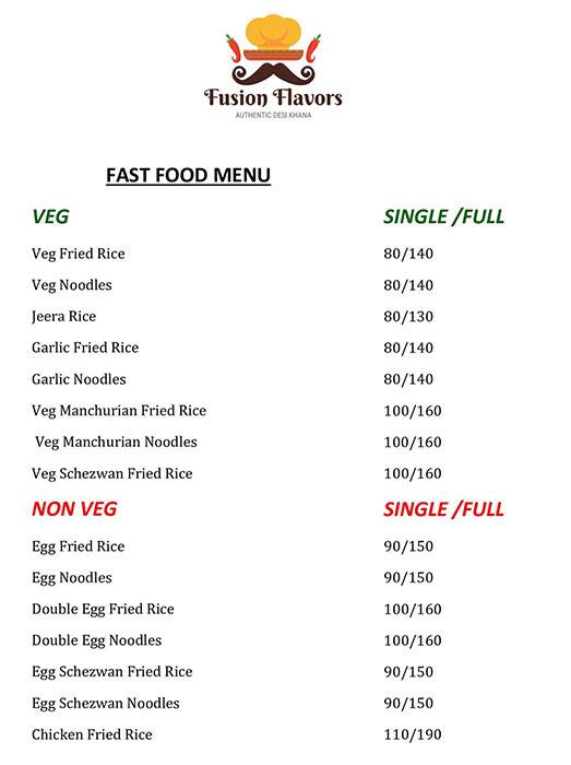 Menu of Fusion Flavours, Saroor Nagar, Hyderabad