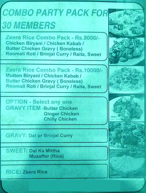 Menu at Moghul Durbar, Bengaluru, 76/2
