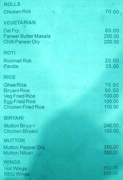 Menu at Moghul Durbar, Bengaluru, 76/2