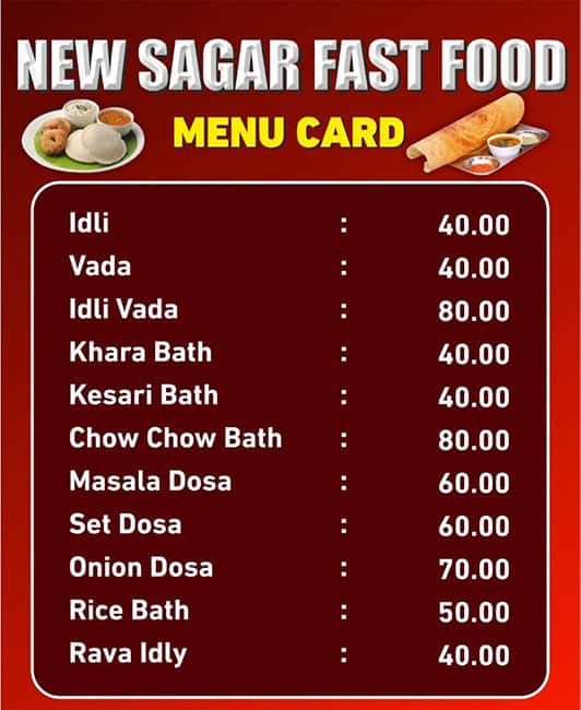 Menu at New Sagar Fast Food And Family Restaurant, Bengaluru, 2H32+M7G