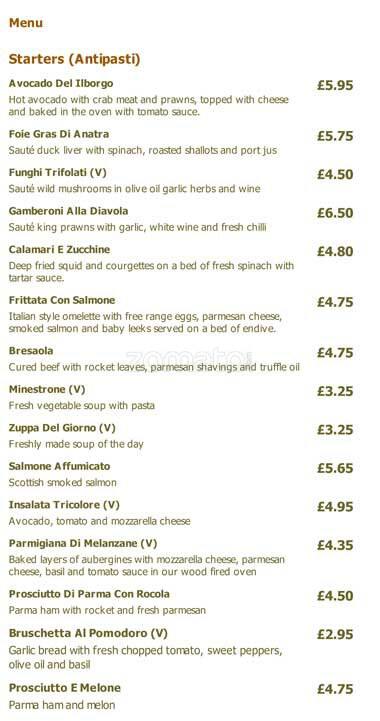 Menu at Il Borgo restaurant, London