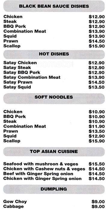 Menu at Top of Target Takeaways fast food, Auckland