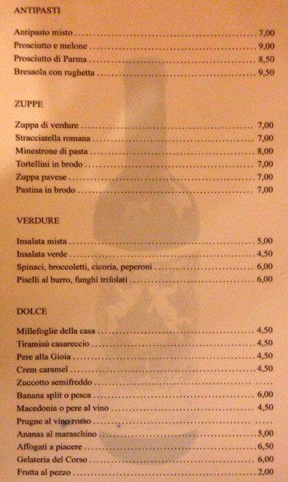 Menu at Gioia Mia Pisciapiano restaurant, Rome, Via degli Avignonesi