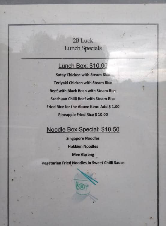 Menu at 2B Luck restaurant, Eltham
