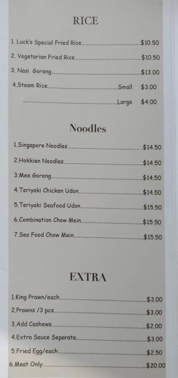 Menu at 2B Luck restaurant, Eltham