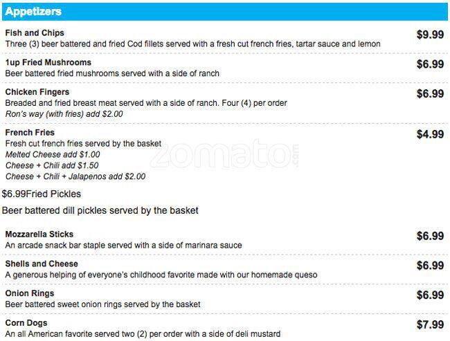 1UP Lodo Menu, Menu for 1UP Lodo, LoDo, Denver - Urbanspoon/Zomato