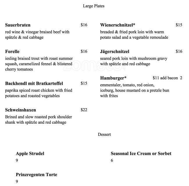 Menu at Stammtisch restaurant, Portland