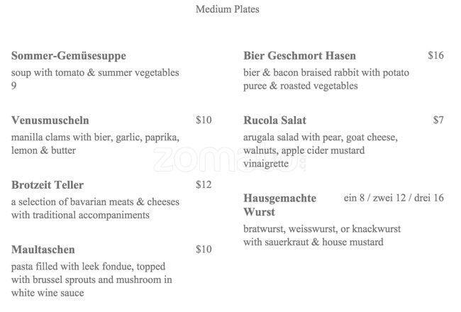 Menu at Stammtisch restaurant, Portland