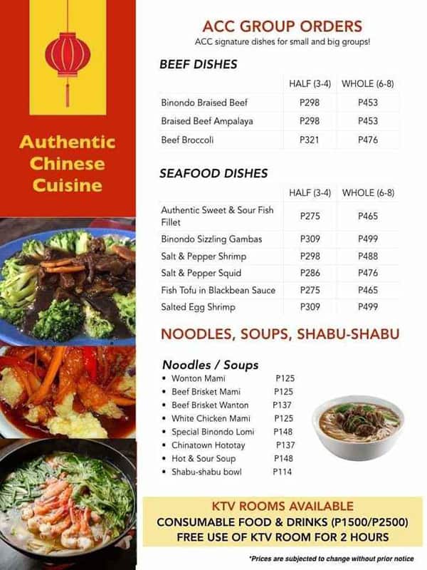 Menu at Authentic Chinese Cuisine restaurant, Pateros