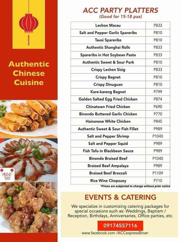 Menu at Authentic Chinese Cuisine restaurant, Pateros