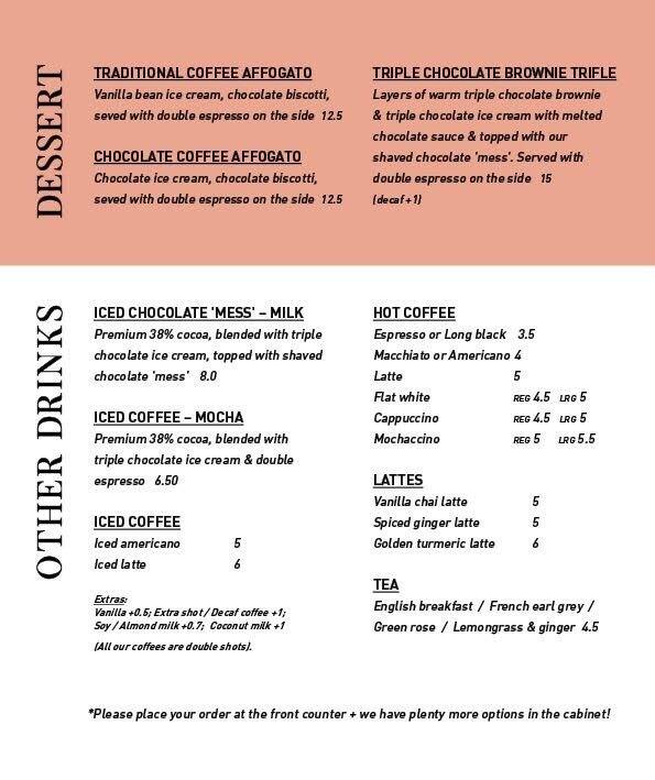 Menu at Elisabeth's Chef Coffee & Dessert desserts, Auckland