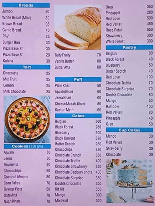 Menu of Red Maple Bakery, Press Complex, Indore