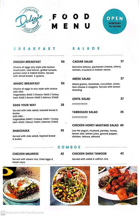 Menu of Delizie Italian Food Lounge, Dubai International Airport Area ...