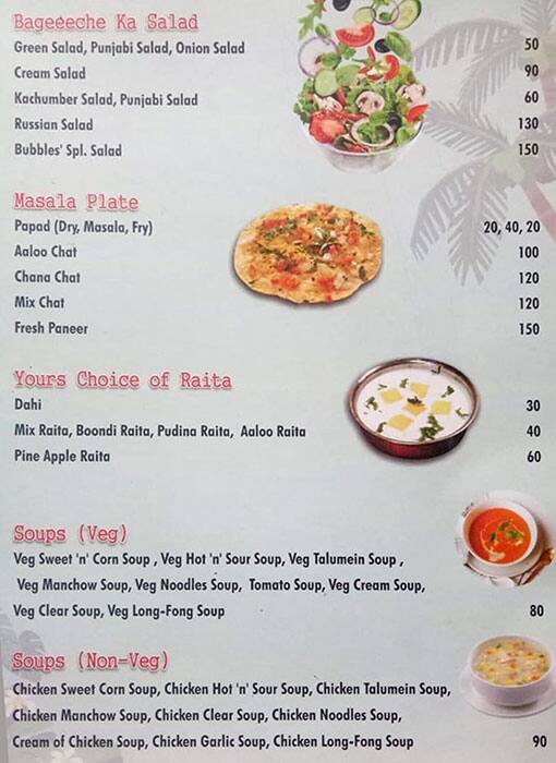 Menu at Bubbles, Jalandhar