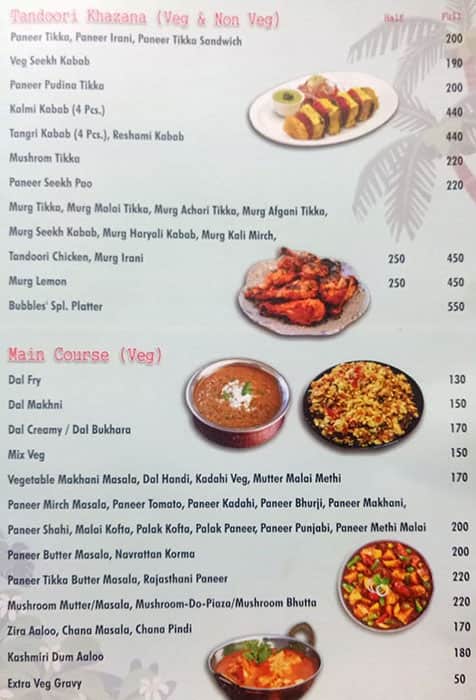 Menu at Bubbles, Jalandhar