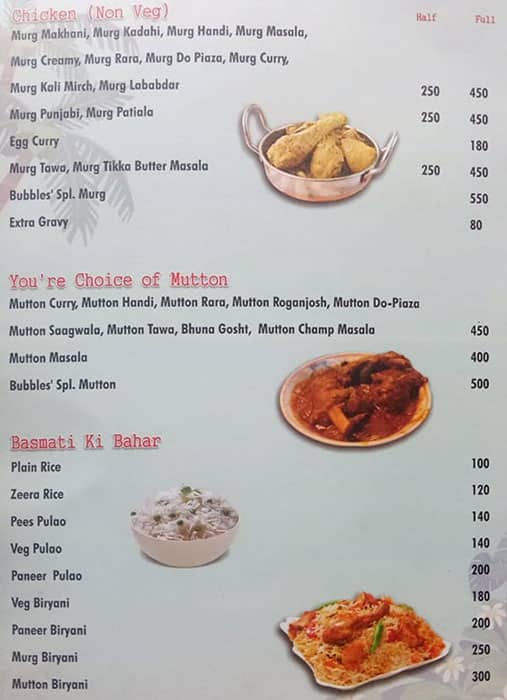 Menu at Bubbles, Jalandhar