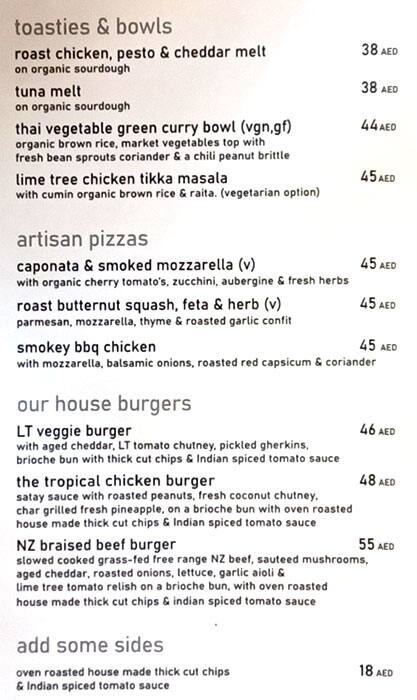 Menu of The Lime Tree Cafe & Kitchen, Al Quoz, Dubai