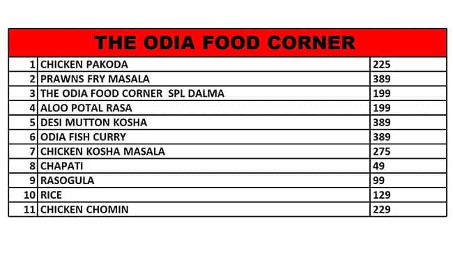 Menu of The Odia Food Corner, Marathahalli, Bangalore
