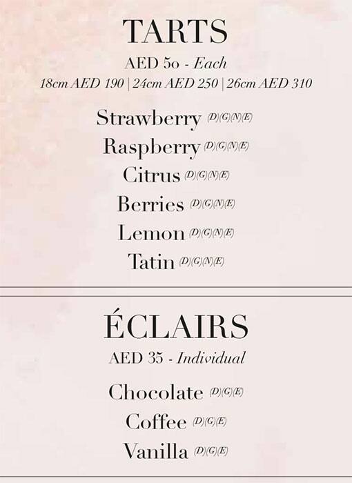 Menu of Margaux Pastry Boutique, Madinat Jumeirah, Dubai