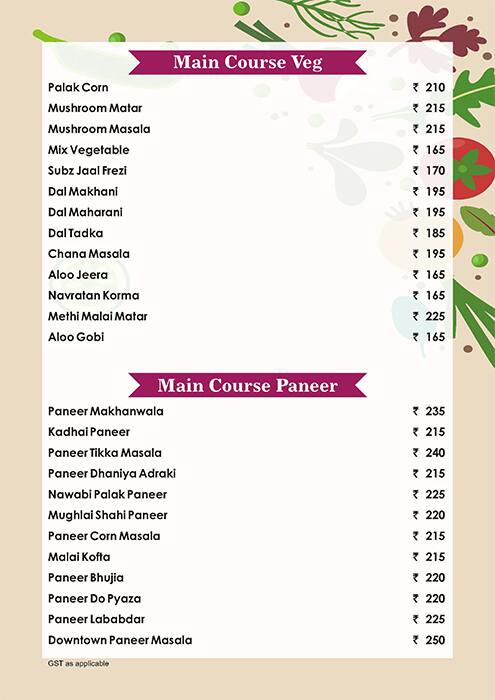 Menu at Downtown Multicusine Restaurant, Dehradun