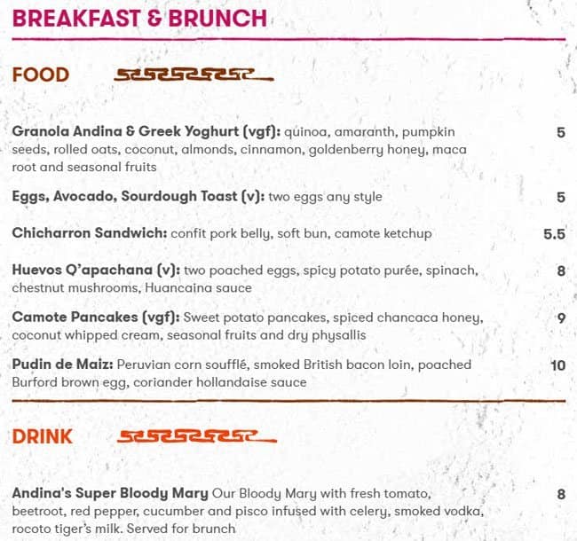 Andina Menu, Menu de Andina, Shoreditch, London - Zomato UK