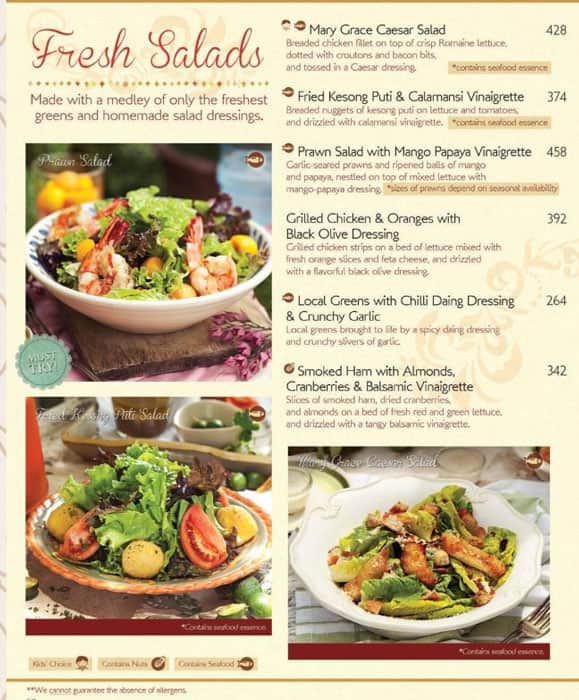 Menu at Mary Grace restaurant, Taguig, 5 28th St