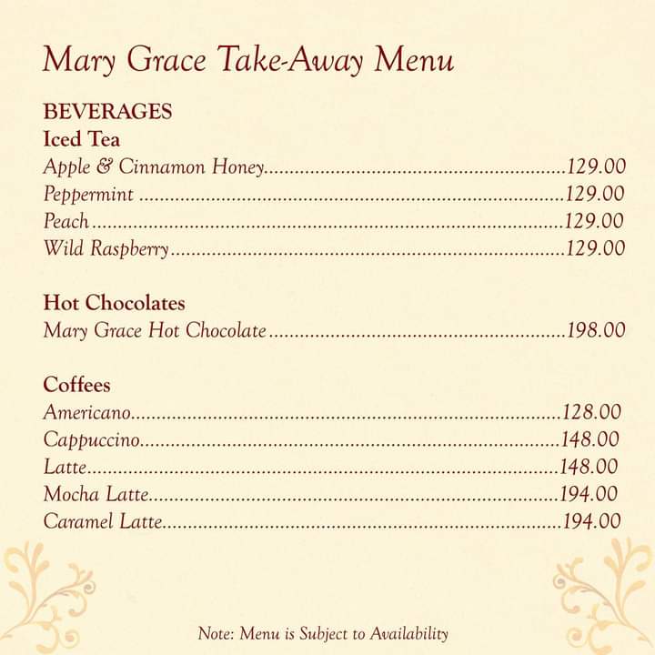 Menu at Mary Grace restaurant, Taguig, 5 28th St