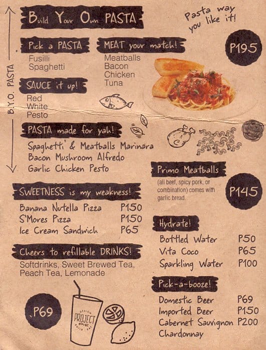 Menu at Project Pie pizzeria, Makati, G2XG+QCW