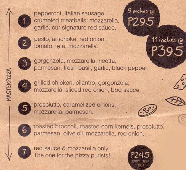 Menu at Project Pie pizzeria, Makati, G2XG+QCW