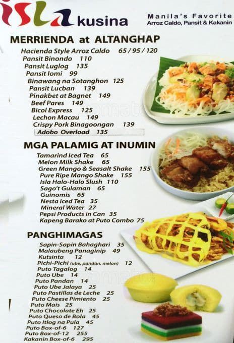 Menu at isla Kusina restaurant, Las Pinas, G/F