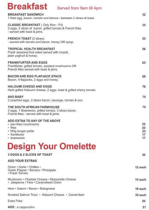 Menu au Maestro's a La Carte Restaurant, Le Cap