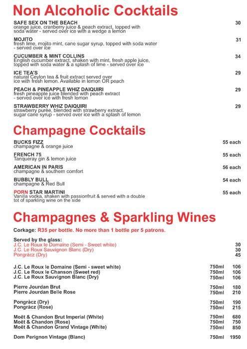 Menu at Maestro's a La Carte Restaurant, Cape Town