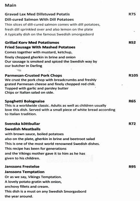 Menu at Viking Kitchen restaurant, Onrus