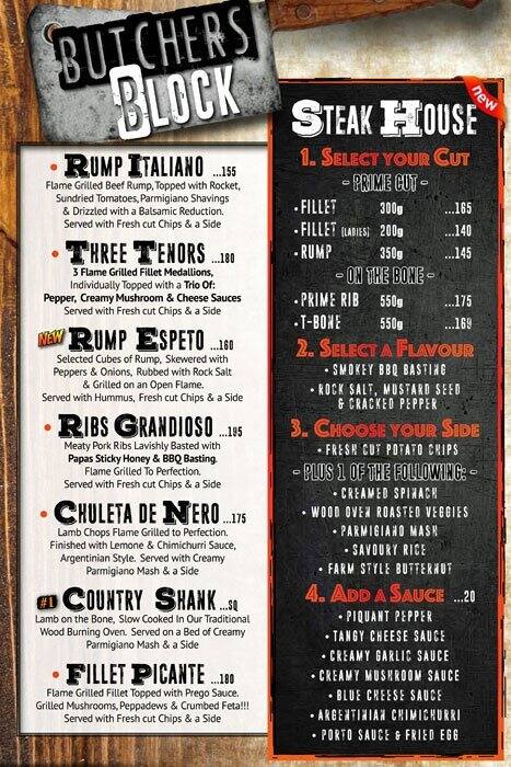 Speisekarte von Papachinos pizza, Boksburg