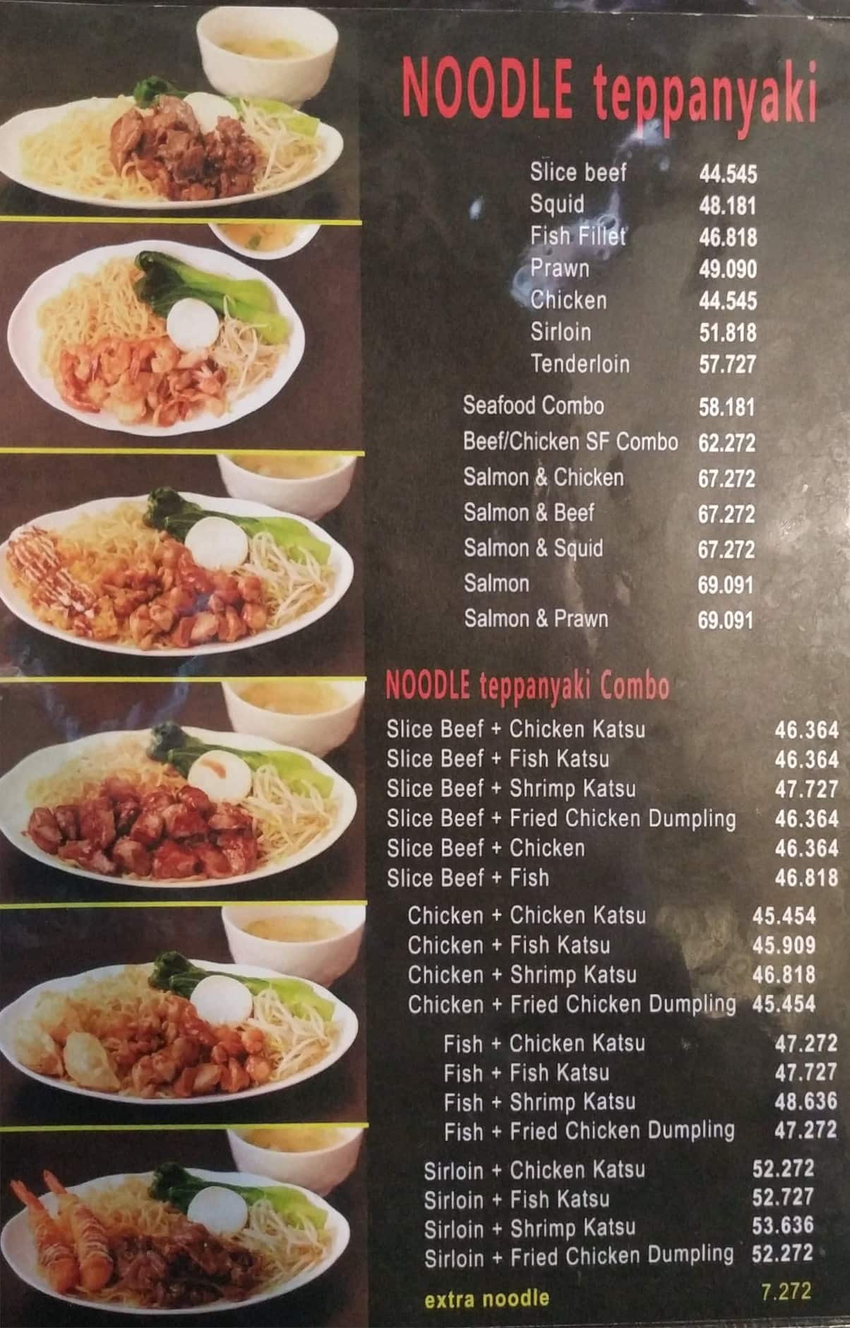 Menu at Koi Teppanyaki restaurant, Jakarta, Jl. Boulevard Raya
