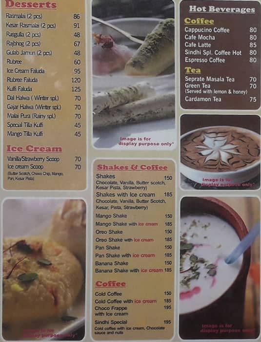 Menu of Sindhi Sweets Since 1976, Phase 3, Mohali