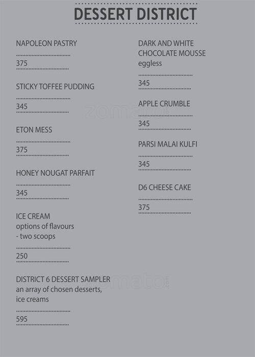 Menu at District 6, Ludhiana, Silver Arc mall